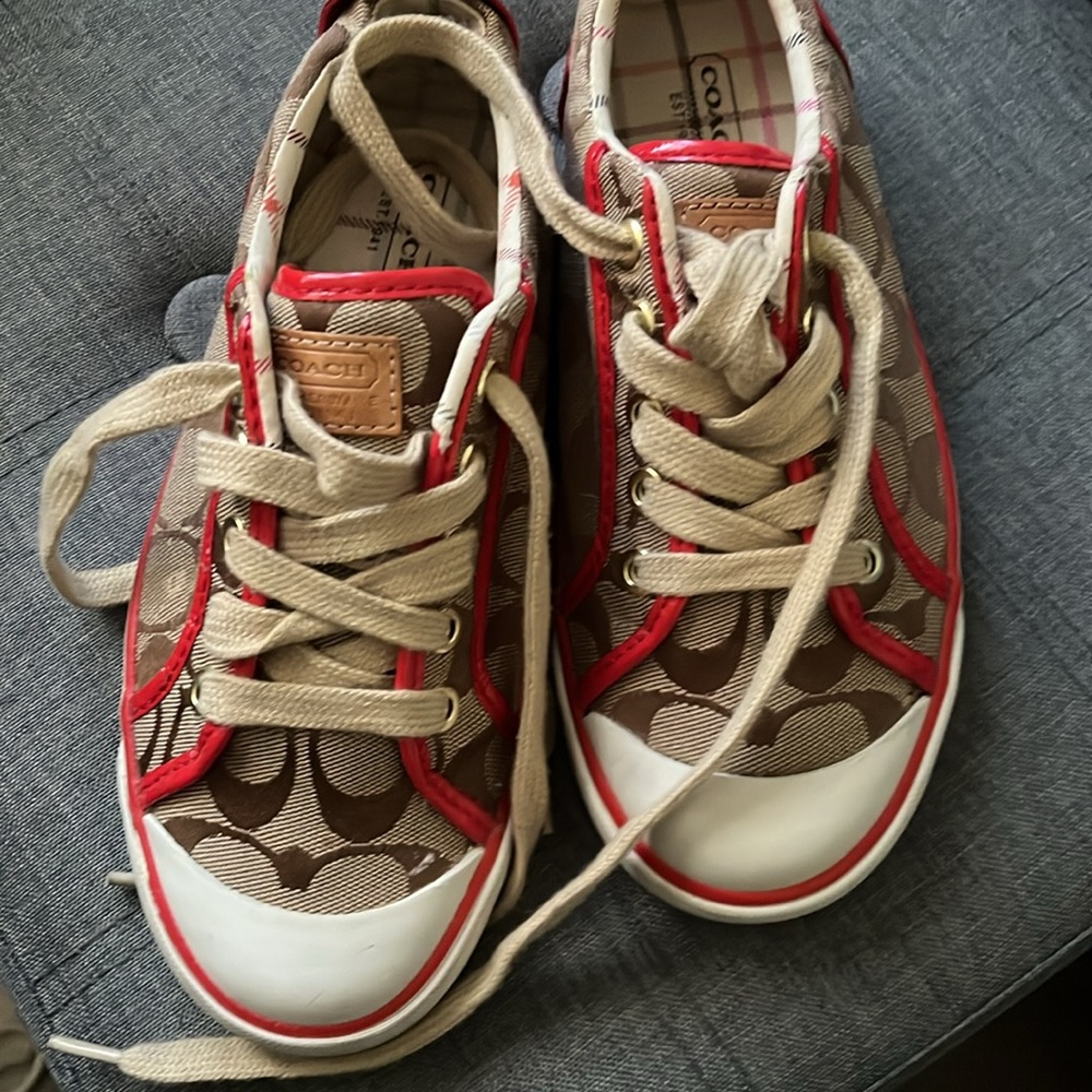 Coach Barrett Sneakers In Signature Brown And Red Acc… - Gem